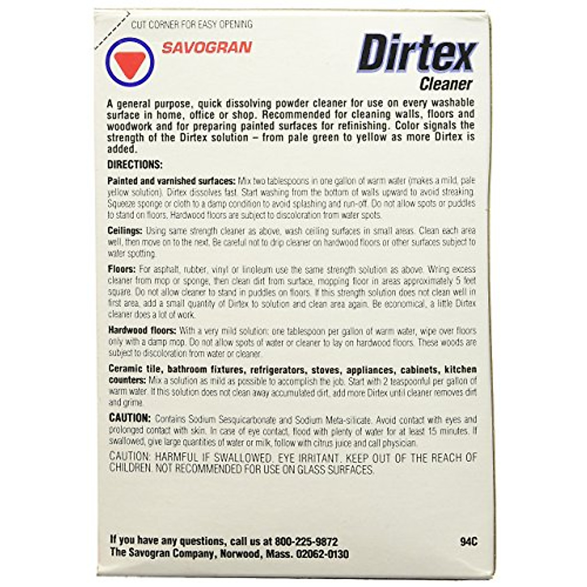 Savogran 10601 Dirtex Powder Cleaner, 1-Pound, 1 Pound (Pack of 1), Yellow, 16 Ounce