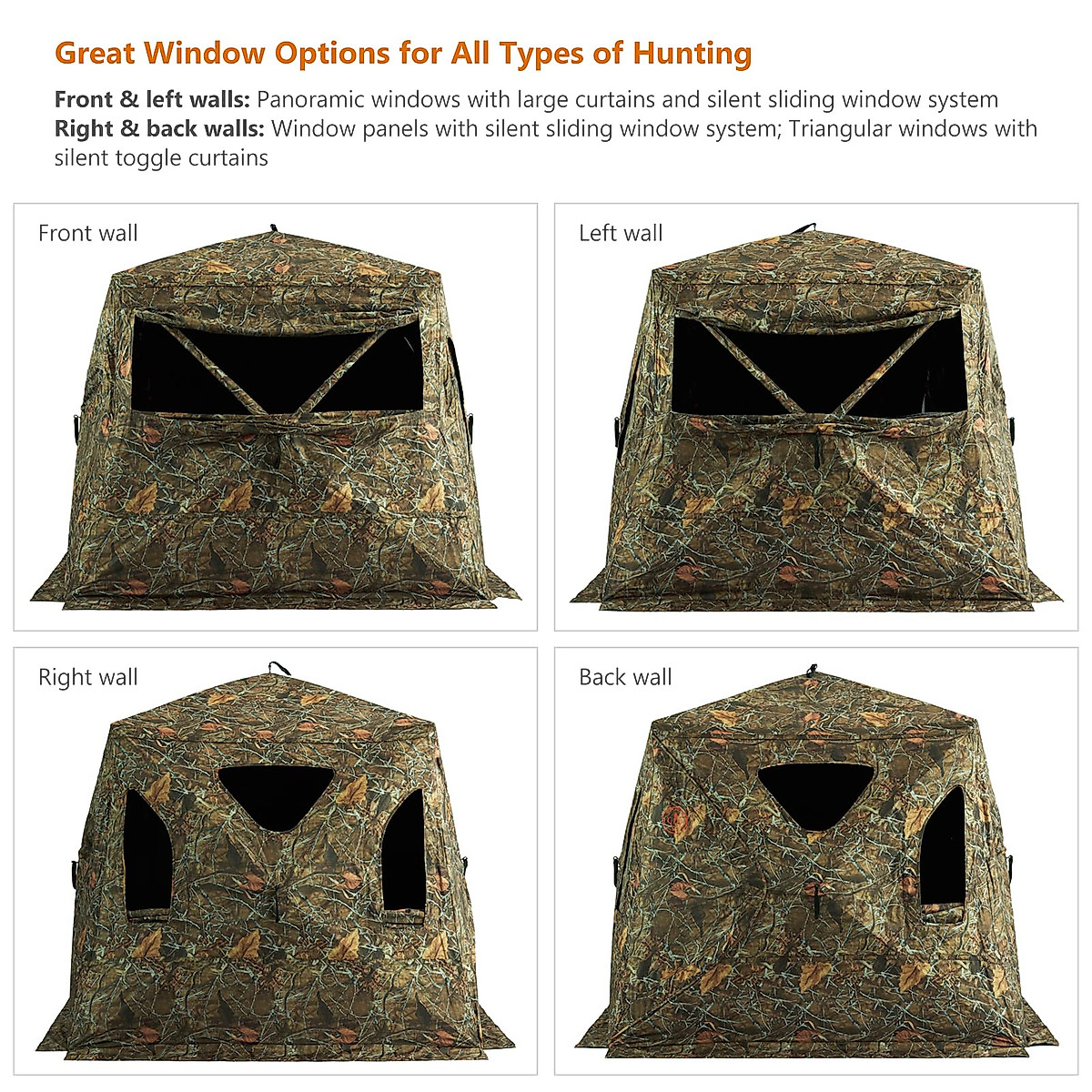 3 Person Silent Hunting Ground Blind 360 Degree One-Way See Through Portable Pop Up Hunting Tent with Frame Door, Carrying Backpack