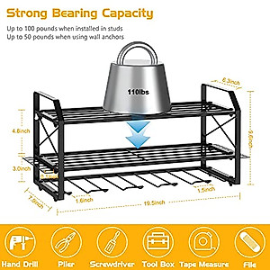 Samyoung Power Tool Organizer Wall Mount with 5 Drill Slots Drill Rack Heavy Duty Floating Tool Shelf Power Tool Organizer Power Tool Holder for Handheld & Cordless Drill Tools | 5 Holders