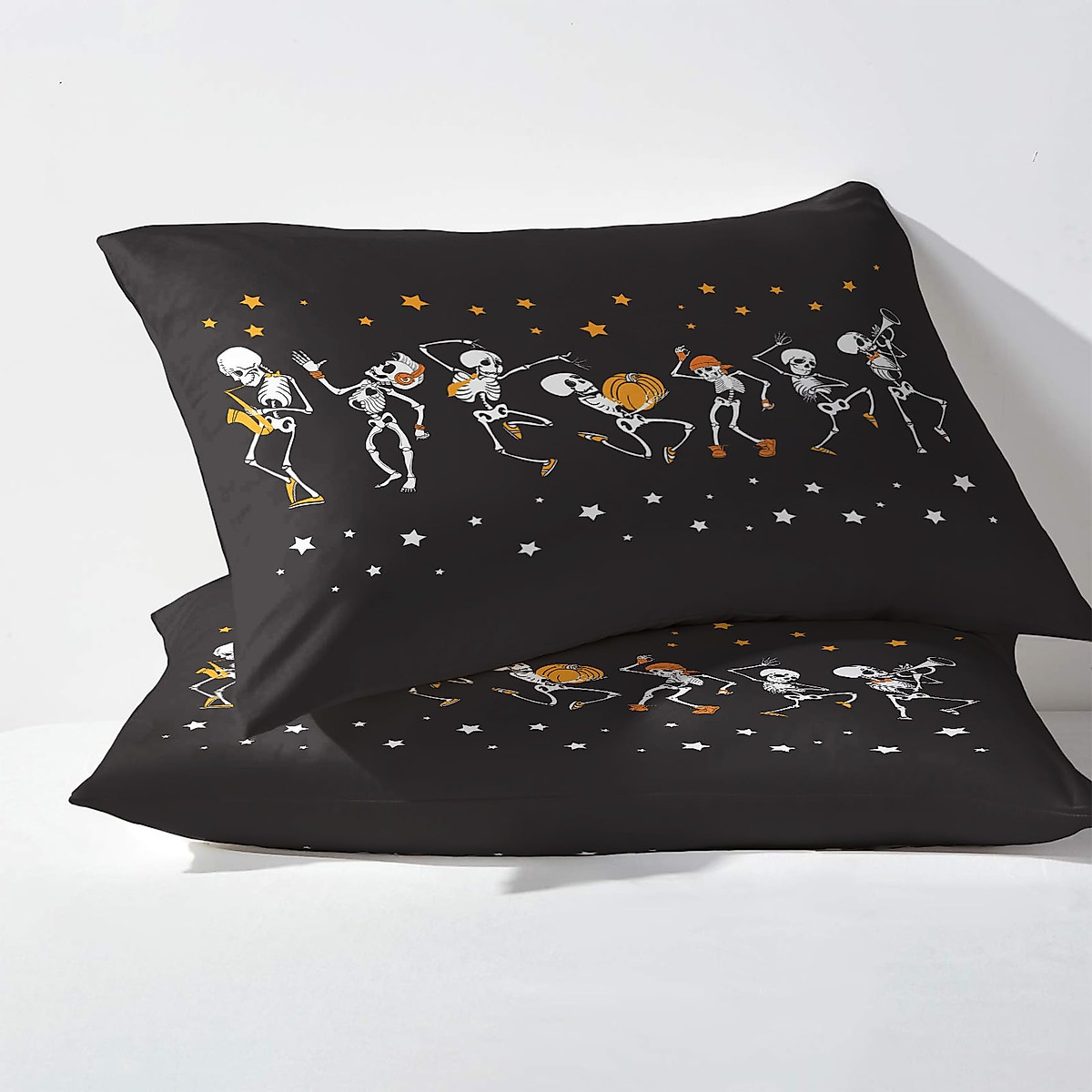Skeleton Sheets Full Size, Halloween Bed Sheets, Patterned Bedding Sheets & Pillowcases 4 Piece Set - Soft Microfiber Deep Pocket Fitted Sheet & Flat Sheet & 2 Pillow Cases Z8-&-112