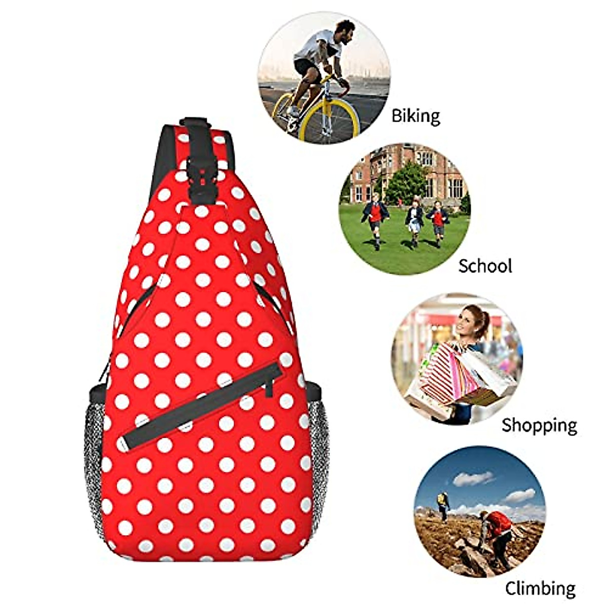 Fiephvsa Sling Backpack Red White Polka Dot Multipurpose Crossbody Shoulder Bag Chest Daypack For Gym Travel Hiking One Size