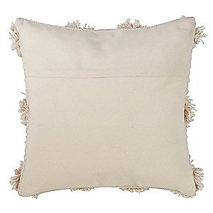 SARO LIFESTYLE Handira Collection Down Filled Cotton Pillow Pom Moroccan Design, 18", Ivory