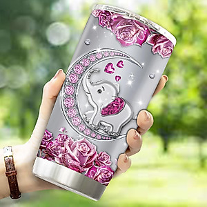 WONWIX Personalized Elephant Tumbler Coffee Mugs Gifts For Women Funny Cute Jewelry Elephants Travel Drinking Cup For Adults Birthday Christmas Valentine 20oz Stainless Steel Cups With Lid