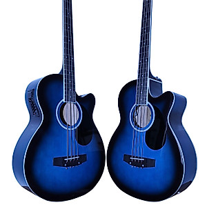 YMC 4 Strings Cutaway Acoustic-Electric Bass Guitar With 4-Band Equalizer, Adjustable Truss Rod,Gig Bag,Strap,Picks-Blue