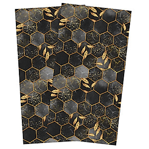 PIEPLE Marble Kitchen Towels - 2 Pack Microfiber Absorbent Dish Towels for Kitchen, Black Gold Grey Grid Irregular Comb Plaid Geometric Farmhouse Kitchen Hand Towels/Tea Towels/Bar Towels 18"x28"