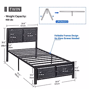 VECELO Twin Size Platform Bed Frame with Black Wood Headboard, Mattress Foundation, Strong Metal Slats Support, No Box Spring Needed