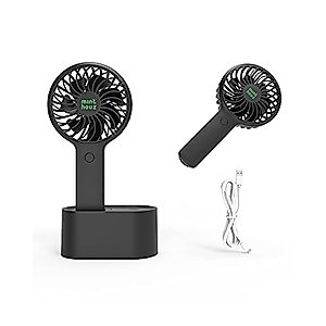Minthouz Handheld Fan, 90° Automatic Head Shaking Personal Fan with Rotating Base, 3 Speed Adjustable Portable Fan Rechargeable Desk Fan with 2000mAh Built-in Battery, Mini Fan for Office/Home/Outdoor
