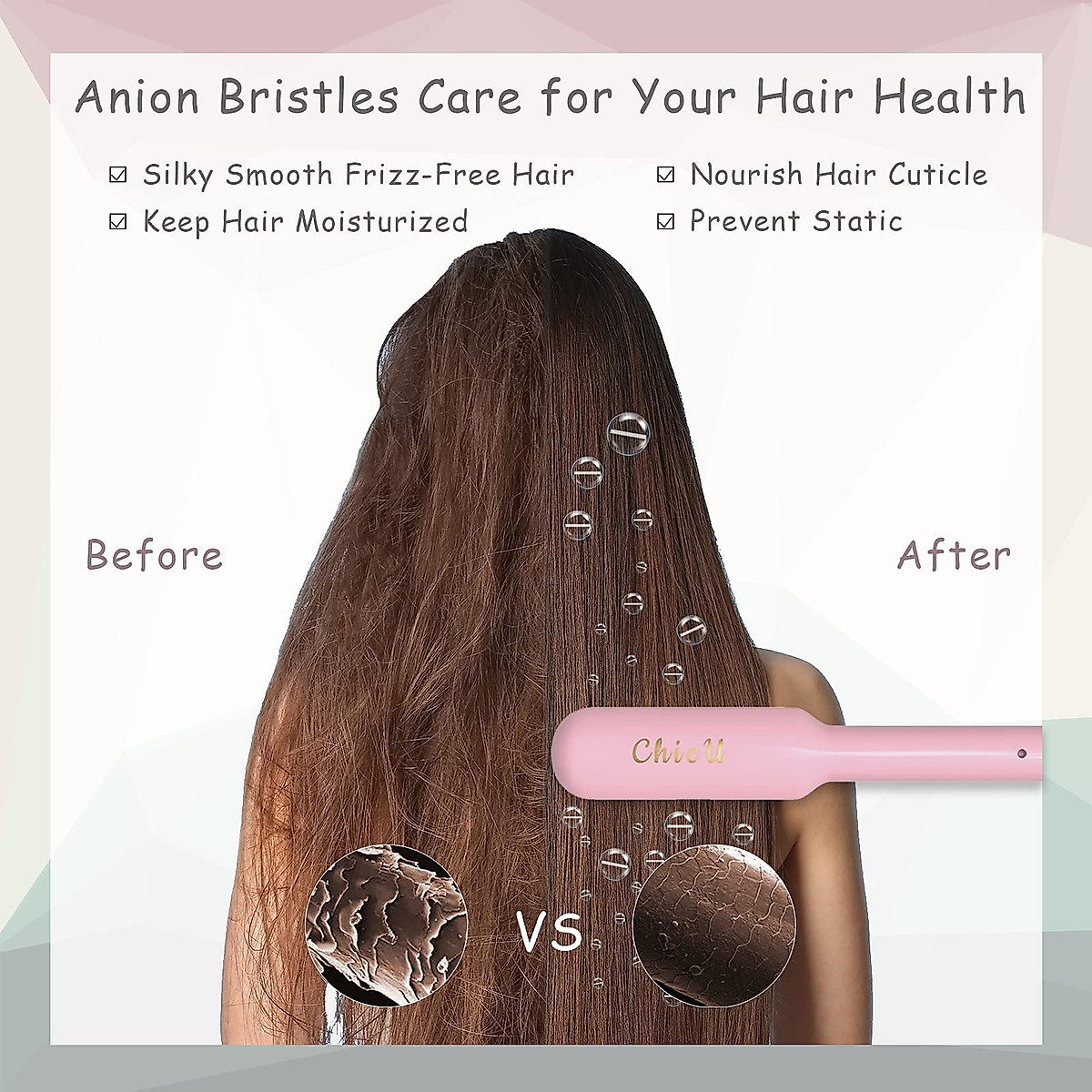 ChicU Hair Straightener Brush Ceramic Heated Styling Appliance Hot Comb for Women Plancha Cabello with Anti-Scald Auto-Off 20S Fast Heating 17 Temp Settings