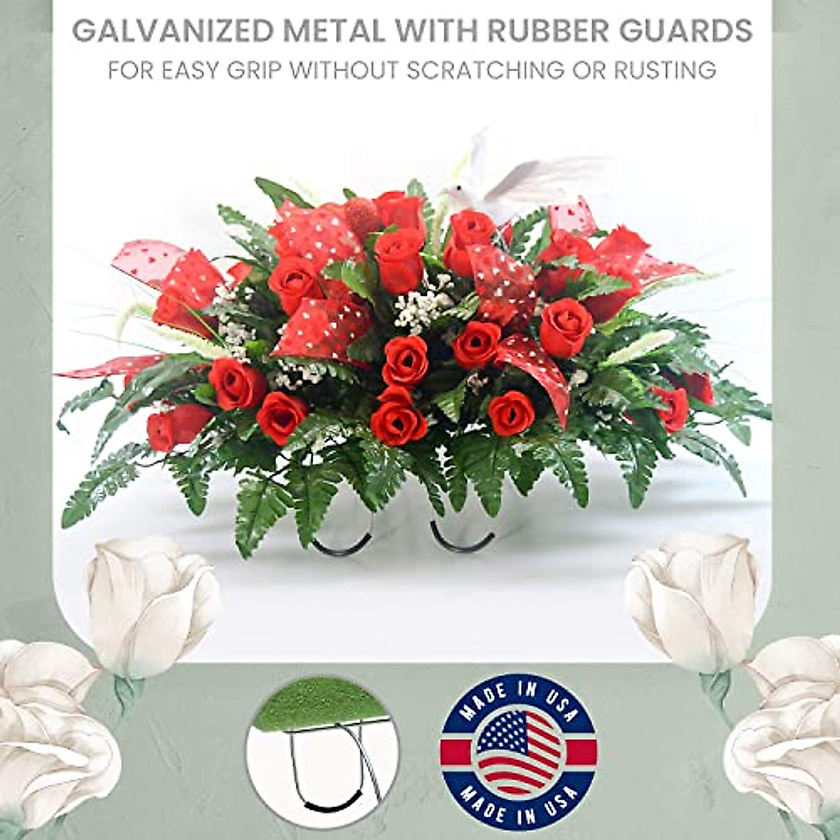 2 Pack 12 Inch Wire Rustproof Galvanized Gravestone Saddle Cemetery Headstone Saddle with Foam Attached