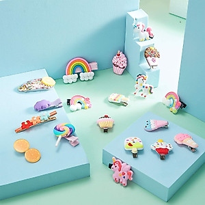 36 Pieces Cute Hair Clips for Girls Candy Rainbow Hairpins Ice Cream Unicorn Cute Barrettes Fun Dessert Patterns Accessories Cartoon Flower Fruit Hair Clips