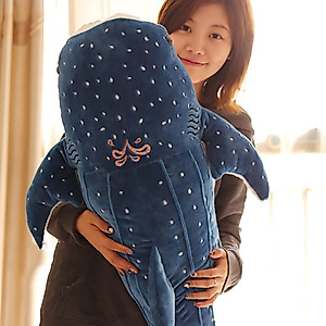Stuffed Whale Shark Animal Plush Toy Soft Shark Plush Sofa Cushion Back Cushion Hugging Pillow for Kids Adults Birthday Gift Blue 100cm