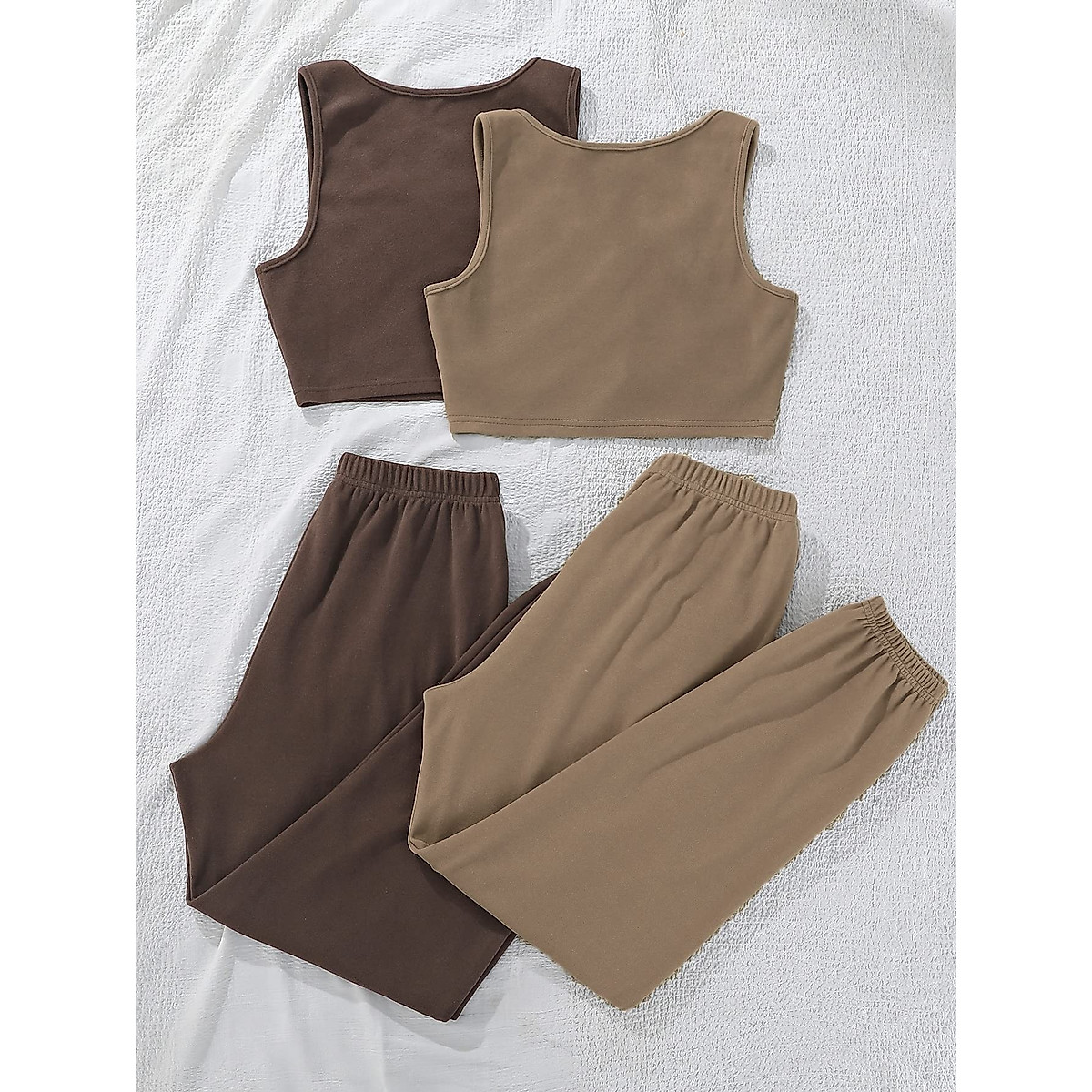 GORGLITTER Women's 2 Piece Tank Top and Sweatpant Sets Drawsting Jogger Sweatsuit Brown and Khaki Small