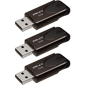 PNY 32GB Attaché 4 USB 2.0 Flash Drive 3-Pack, black