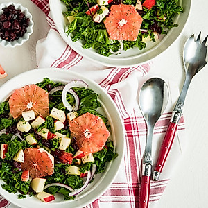 Jean Dubost Salad Servers, Stainless Steel Handles - Rust-Resistant Stainless Steel - Includes Wooden Tray - Made in France