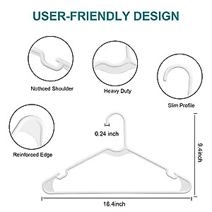 Micuul Plastic Clothing Notched Hangers (50 Pack) Heavy Duty Durable Coat and Clothes Hangers, Lightweight Space Saving Laundry Hangers Hangs up to 6 lbs for Coats, Pants, Dress, Etc (White, 50)