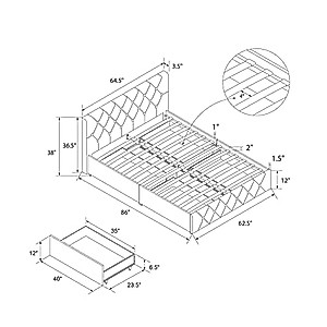 DHP Dakota Upholstered Platform Bed with Underbed Storage Drawers and Diamond Button Tufted Headboard and Footboard, No Box Spring Needed, Queen, Black Faux Leather