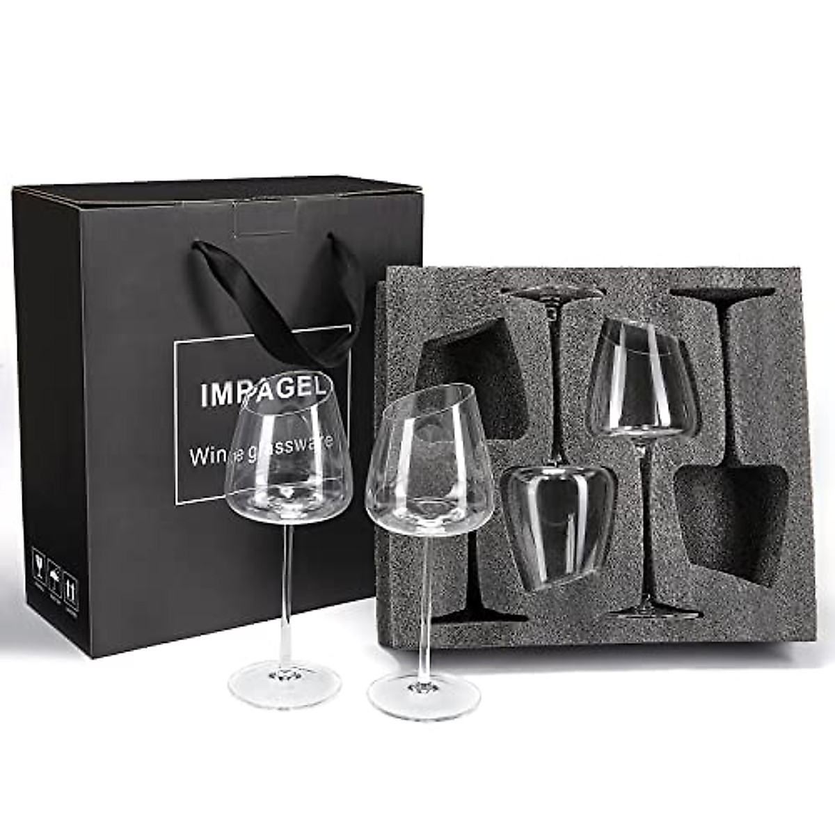 Modern Slanted Red Wine Glasses Set of 4,Elegant Hand-Blown Long Stem Wine glasses with Unique Concave Base, Premium Crystal Glassware,for Wedding,Wine Tasting, Anniversary,and Christmas-13.5 oz