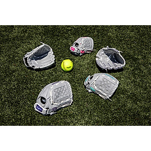 Rawlings Sure Catch Series Fastpitch Softball Glove, Teal/Grey/White, Right Hand Throw, 11 inch (SCSB110M-6/0 11 BSK/NFC)