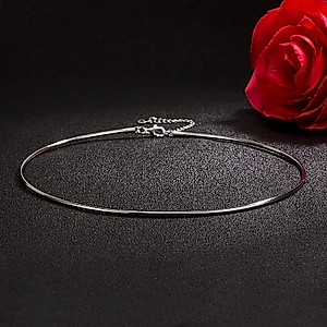 Dankadi Women 925 Sterling Silver 2MM Solid Dome Collar Necklace Simple Fashion Golden 16 "18" 20 "+1.9 "Adjustable Length Choker Fine Jewelry Gifts (Silver, 18 inches)