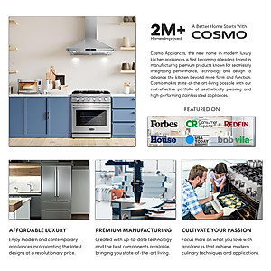 COSMO UMC36 36 in. Ducted Under Cabinet Stainless Steel Range Hood with LED Light, 380 CFM, Permanent Filter, 36 inch