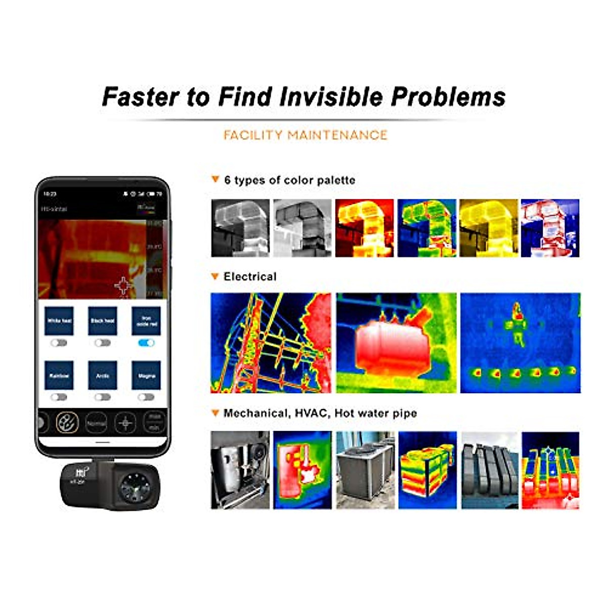 Hti-Xintai High Resolution Thermal Imaging Camera for Android Smartphones, USB Type-C - Black