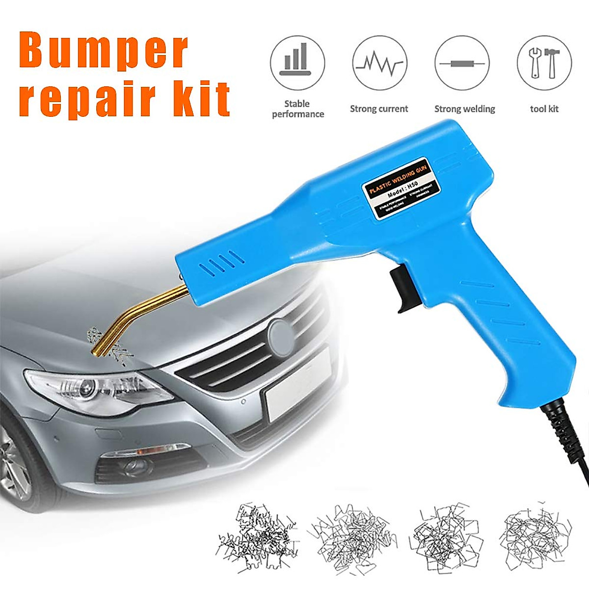 HPEVA 50W Plastic Welder,Hot Stapler Plastic Welding Machine,Handy Hot Staple Gun Car Bumper Repair Kit,Bodywork Fender Fairing Welding Systems Include 4 Types Hot Wave Flat Staples(Blue)