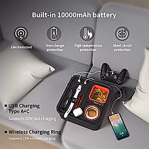 Zigtiger Cup Holder Tray with Wireless Power Bank, Couch Tray Couch Caddy with Cup Holder Sofa Drink Snack Caddy, Couch Organizer, Self Balancing Console for Sofa, Couch, Bed, Car, Beach, Video, Game