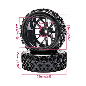 JIUWU 4 Pcs Black 1:10 Scale RC Tires Wheel Rims Crossing Rubber On Road Parts