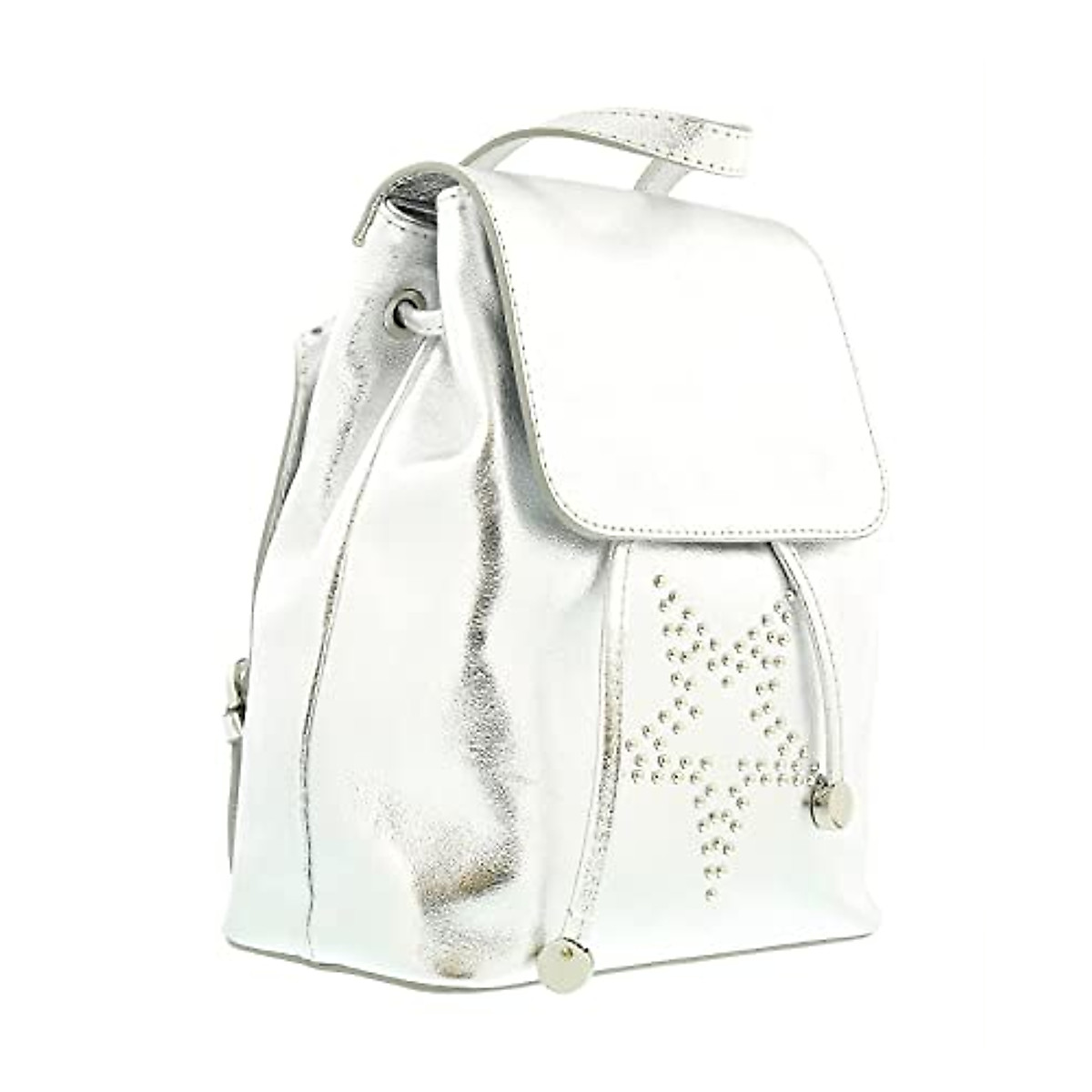 Pierre Cardin Silver Leather Metallic Star Studded Medium Fashion Backpack for womens