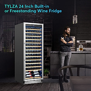 Tylza Upgraded 154 Bottles Wine Cooler Refrigerator, 24 Inch Tall Wine Fridge Built-in or Freestanding with Professional Compressor, Low Noise Fast Cooling and Intelligent Temperature Memory