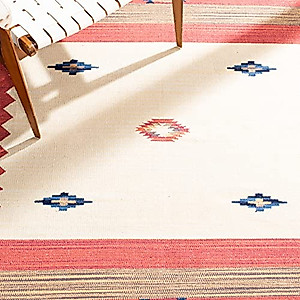 Safavieh Montauk Collection Runner Rug - 2'3" x 7', Blue & Red, Handmade Boho Tribal Southwestern Cotton Fringe, Ideal for High Traffic Areas in Living Room, Bedroom (MTK552A)