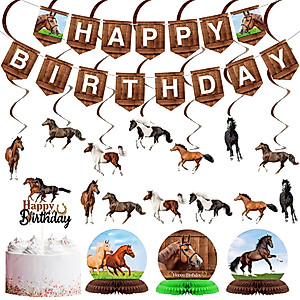 29 Pieces Horse Party Decorations Horse Birthday Banners Horse Hanging Swirls Hanging Cards Cupcake Toppers Honeycomb Centerpiece for Birthday Party Supplies