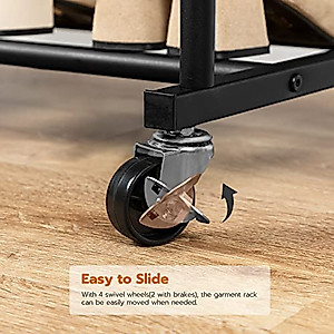 HOOBRO Garment Rack, Rolling Clothing Rack with Shelf, Heavy Duty Double Rods Clothes Rack on Wheels, Hanging Rack for Clothes, Shoes,Storage Display, BF22LY01