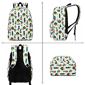 Yusudan Cactus Girls School Backpack, 3 in 1 Set Kids Teens School Bag Bookbag with Lunch Bag Pencil Case