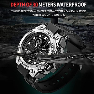 Yihou Men's Military Watch Outdoor Sports Electronic Watch Tactical Army Wristwatch LED Stopwatch Waterproof Digital Analog Watches