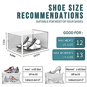 WAYTRIM Clear Plastic Shoe Storage Boxes, Foldable 18 Pack Stackable Shoe Organizer for Closet, Drop Front Door Sturdy Sneaker Containers for Women’s Size 14 - Large