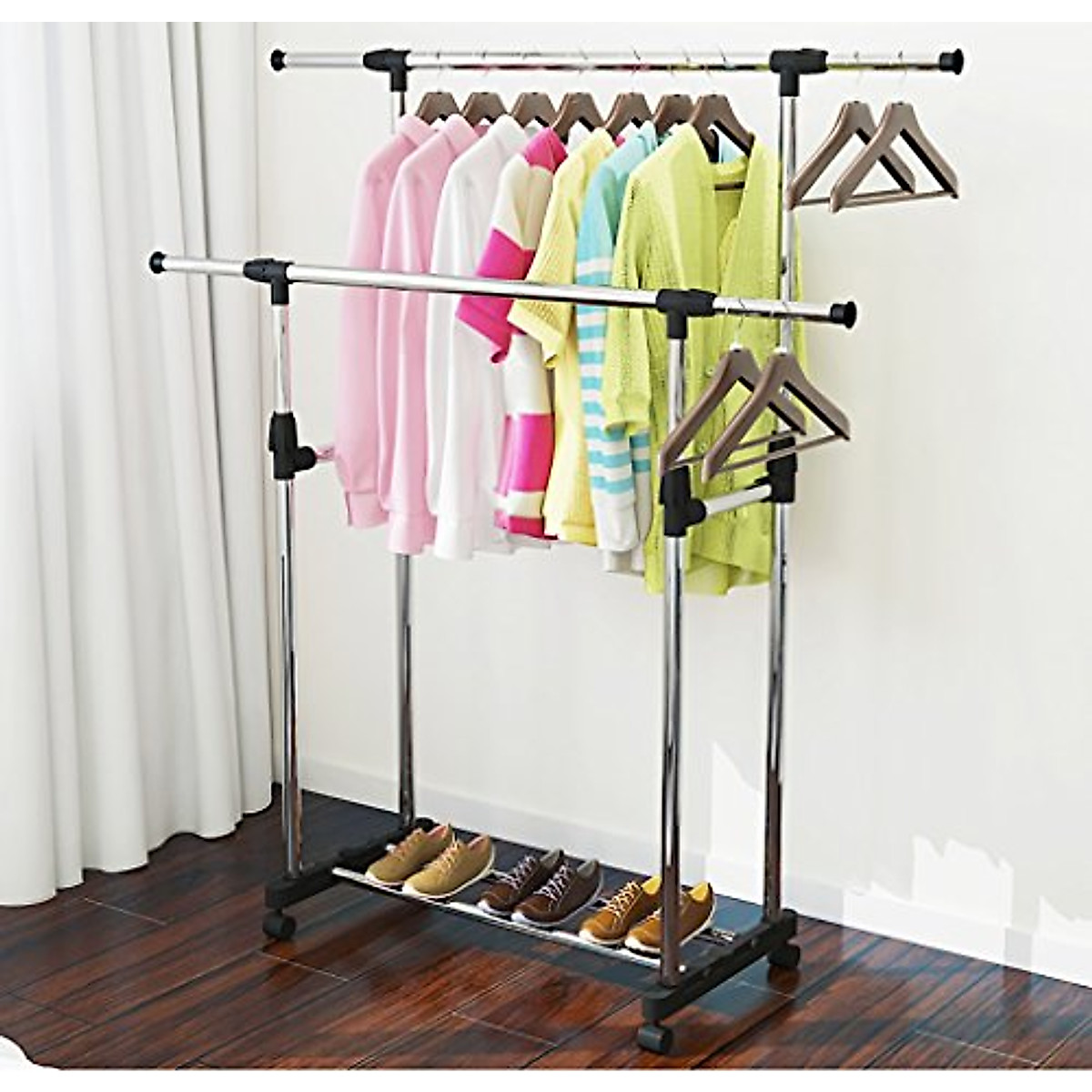 Panet Coat Rack Double Pole Coat Rack Indoor and Outdoor Clothes Rack Stainless Steel Drying Rack Free Standing Coat Rack (Color : A)