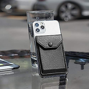 YUNCE Adhesive Cell Phone Ultra-Slim Leather Wallet Stick on Wallet for Credit Card, Business Card, and Id with Phone, and Phone Case, RFID Blocking Sleeve Black