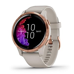 Garmin Venu - GPS Smartwatch with Bright Touchscreen Display - Music, Body Energy Monitoring, Animated Workouts, Pulse Ox Sensor and More - Rose Gold with Tan Band (Renewed)