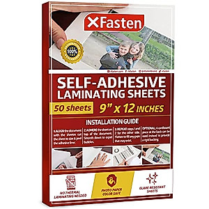 XFasten Self-Adhesive Laminating Sheets, 9 x 12 Inches (50-Pack), 4.76 Thickness
