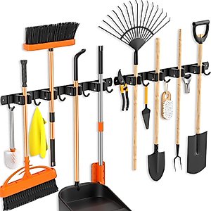 DOMAXCAI Broom Holder Wall Mount, 2 Pack Improved Broom Holder, Non-slip Mop and Broom Holder Wall Mount, Heavy Duty Broom Hanger Organizer for Closet Laundry Garden Garage Storage (4 Racks 5 Hooks)