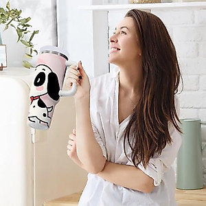 Nexawaveo Stainless Steel Tumbler with Handle and Straw Running Puppy Fits in Standard Cup Holder Iced Coffee Cups for Smoothie Cocktail Beer Soda Fruit Juice