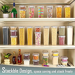 30 Pack Food Storage Containers with Lids Airtight, Kitchen Pantry Organizers and Storage for Cereal Flour Sugar Pasta Snacks, Clear Plastic BPA Free Dry Food Canisters with Labels & Measuring Spoons