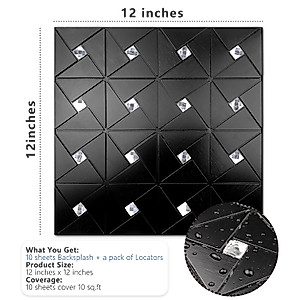 Vamos Tile Peel and Stick Backsplash Tile - Metal Tile Stick on Backsplash for Kitchen and Bathroom Black Windmill Puzzle Glass Mixed Self Adhesive Mosaic Tiles(12"x12"x10 Sheets)