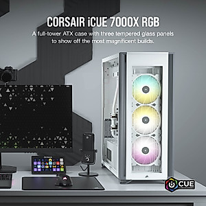 CORSAIR iCUE 7000X RGB Full-Tower ATX PC Case – Three Tempered Glass Panels – Spacious Interior – Easy Cable Management – 4x CORSAIR SP140 RGB ELITE Fans Included – White