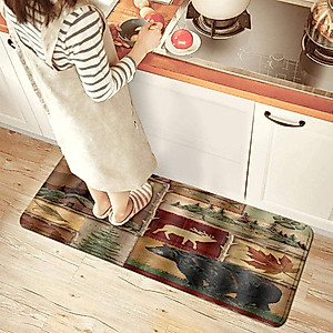 Rustic Lodge Bear Moose Mountain Lake Anti Fatigue Kitchen Mat Comfort Floor Mats Non-Slip Oil Stain Resistant Easy to Clean Kitchen Rug