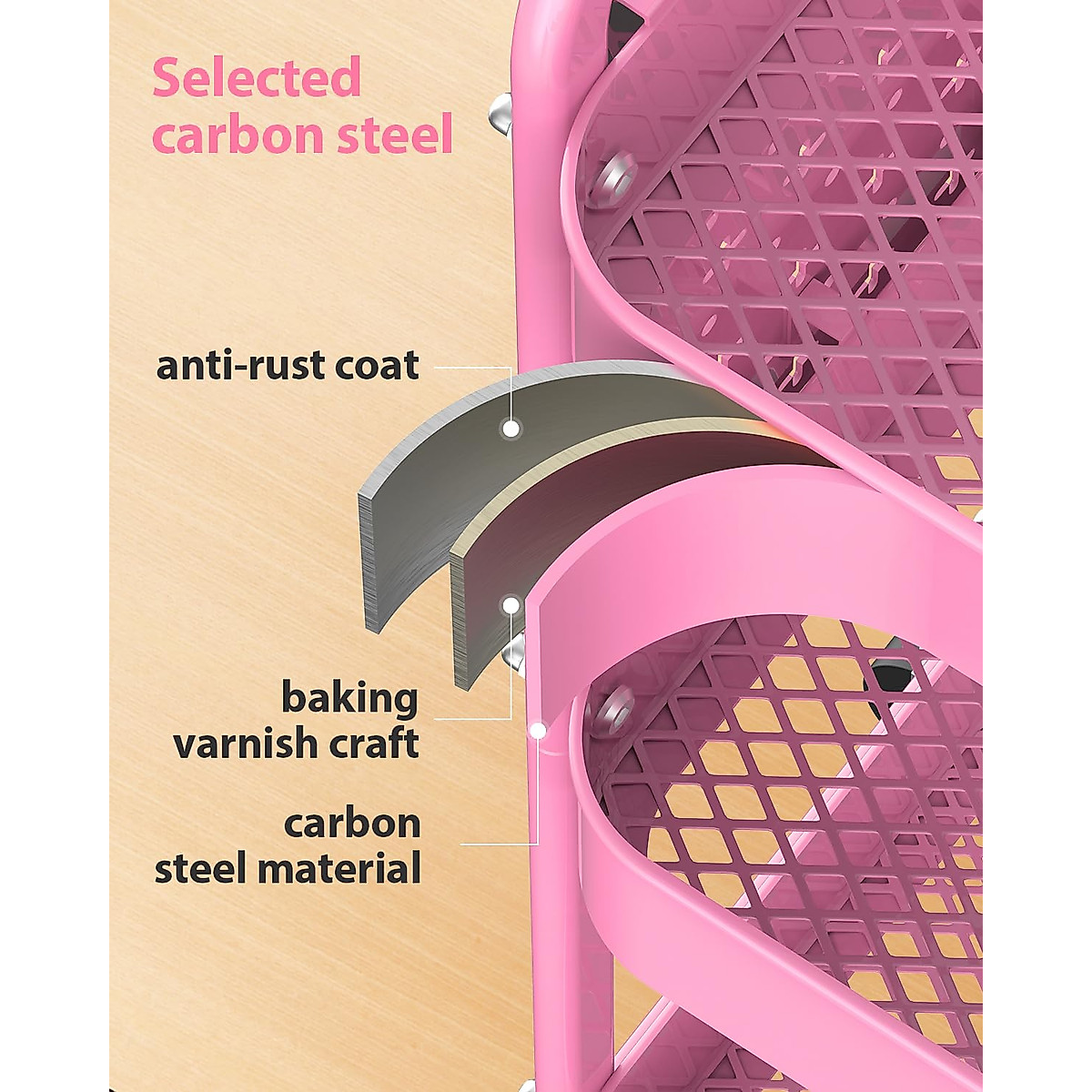 ALVOROG 3-Tier Rolling Utility Cart Movable Storage Organizer Shelves with Wheels and Hanging Cups Multifunctional Service Cart for Kitchen, Office, Coffee Bar-Black