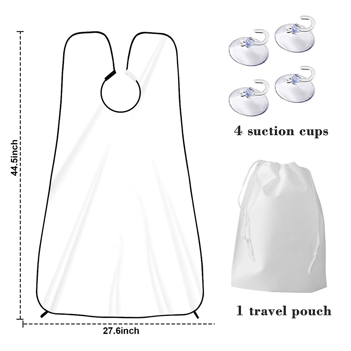 HuaShanDa Beard Bib Beard Apron, Beard Catcher for Men Shaving and Trimming, Waterproof and Non-Stick Beard Cape Grooming Cloth with 4pcs Suction Cups and Travel Pouch, Best Gifts for Men- White