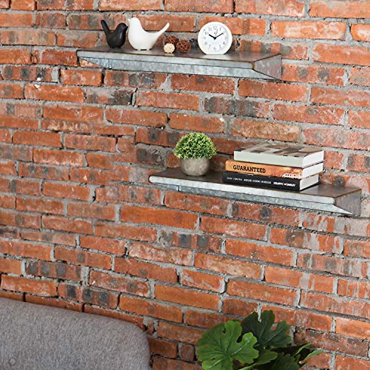 MyGift Silver Galvanized Metal Floating Shelves for Wall, Decorative Display Shelf, Set of 2