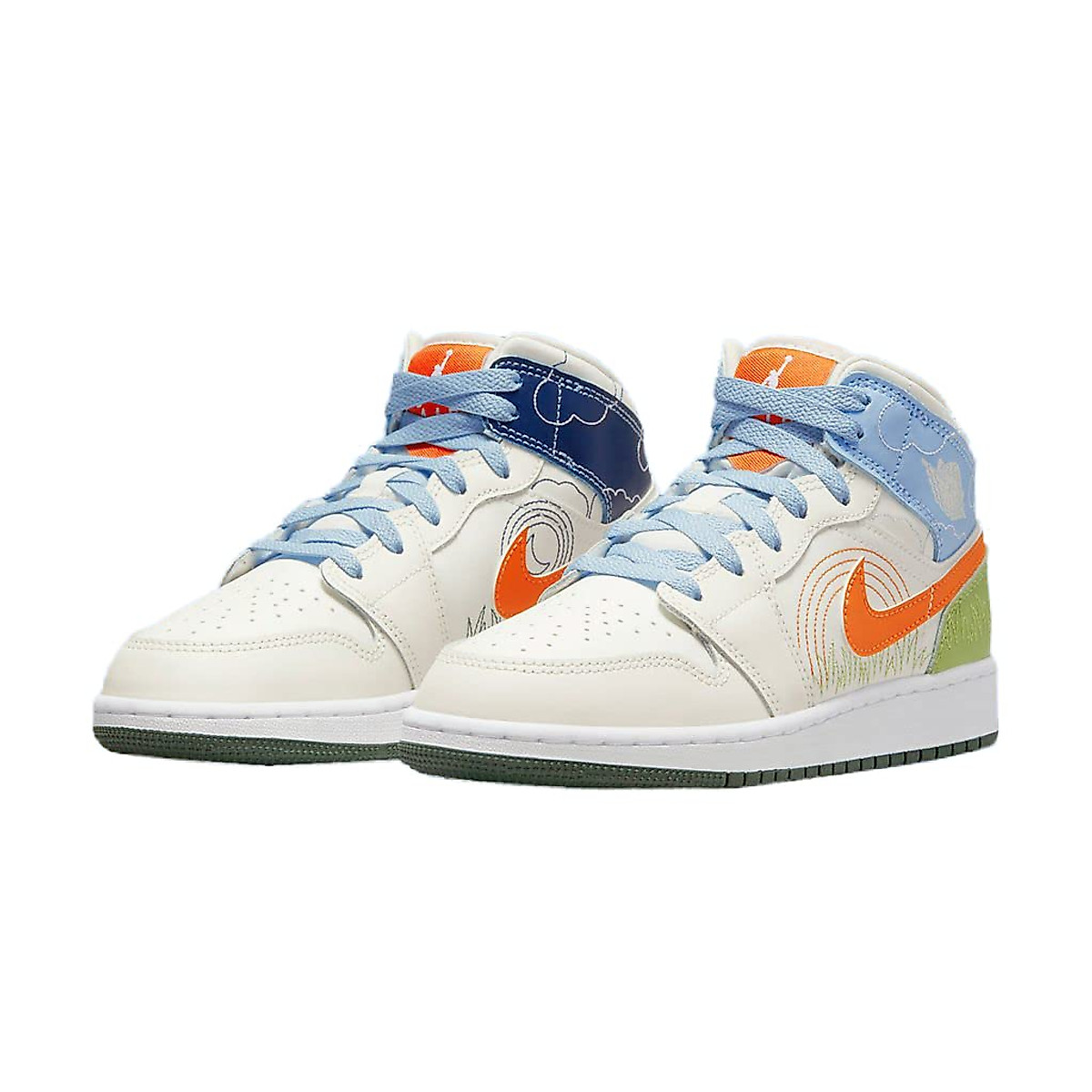 Jordan Boy's Air 1 Mid SE (Big Kid) Sail/Safety Orange/Psychic Blue 7 Big Kid M
